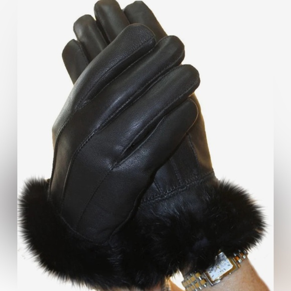 Giromy Samoni | Accessories | Giromy Samoni Black Lamb Leather Gloves Wrabbit Fur Trim Sz Xl Frm ...